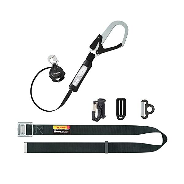 「商品情報」「主な仕様」新規格対応胴ベルト用ランヤードベルト装着スペースわずか4cm！（D環止め（2穴）使用時）邪魔にならない小型巻取器（直径75mm）ちょい掛けフックホルダー採用使用可能質量：100kg 以下,ランヤード長：1.5m