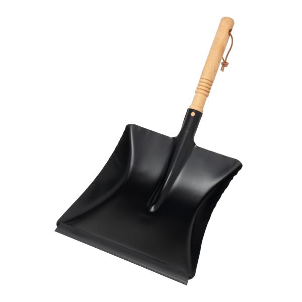 レデッカー(Redecker)社のチリトリです。マットに仕上げたブラックカラーがとてもシックなダストパン(ちりとり)です。自然木の柄に付けられた革紐も素敵です。全長:約45cm(柄含む)/幅：約22cm/材質柄:ブナ/ボディ:スチール *モ...