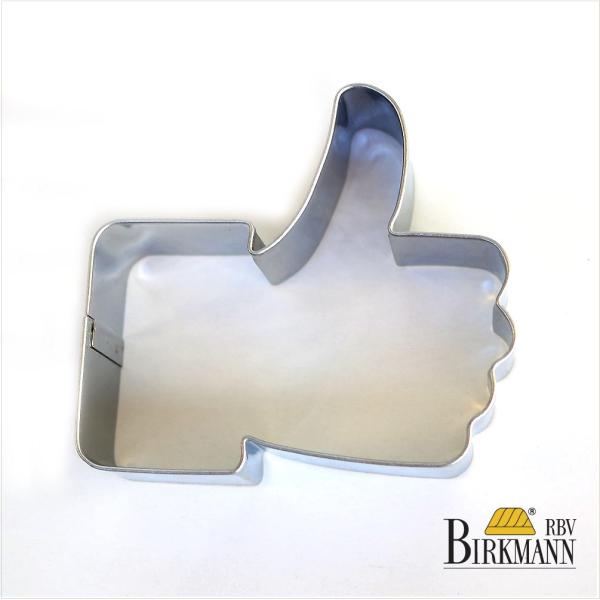 ドイツBIRKMANN社のクッキー用型(いいね！マーク型)です。アイシングなどのデコレーションクッキーにおすすめの、可愛らしいデザイン型です。クッキー以外にも、スライスチーズや薄焼き卵、ハムなど、様々な食材にお使いいただけます。サイズ：約7...