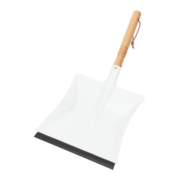 レデッカー(Redecker)社のチリトリです。マットに仕上げたホワイトカラーがとてもシックなダストパン(ちりとり)です。自然木の柄に付けられた革紐も素敵です。全長:約45cm(柄含む)/幅：約22cm/材質柄:ブナ/ボディ:スチール *モ...