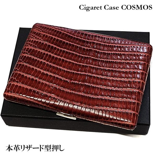 「シガレットケース コスモス 本革リザード型押し」真鍮製のかさばらない薄型モデル。坪田パール製（PEARL）のタバコケースです。光沢のある本革リザード型押しで１点１点丁寧に巻き上げています。カジュアルでスタイリッシュな真鍮製のシガレットケー...