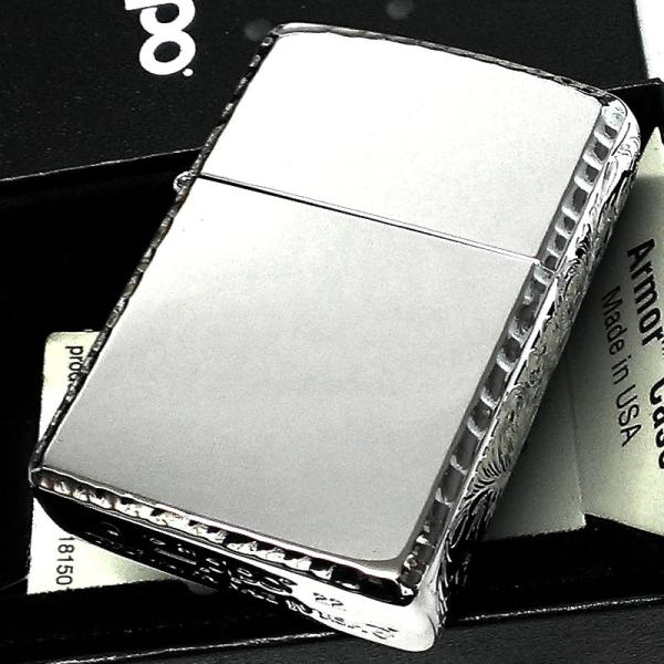 【アーマー サイドアラベスク ZIPPO】重みのあるアーマーベースを使用した、覗き込むものをはっきり映し出す程の鏡面仕上げが美しいデザイン。サイド、天面に繊細なアラベスク模様の彫刻デザインをあしらった、おしゃれで高級感あるZIPPOライター...