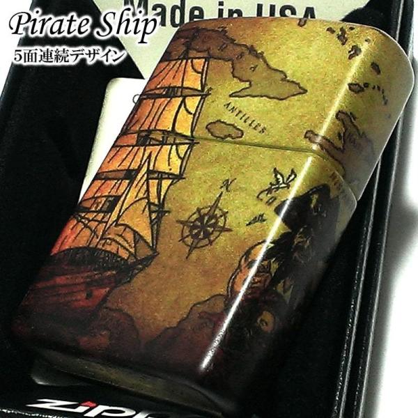 「PIRATE SHIP DESIGN ZIPPO」海賊船、マップ、海賊が描かれたZIPPOです！ブラウンマットベースにビンテージ風に海賊船などがプリント塗装加工されており、通常のZIPPOシリーズとは違った雰囲気で味わいがあります。手触り...