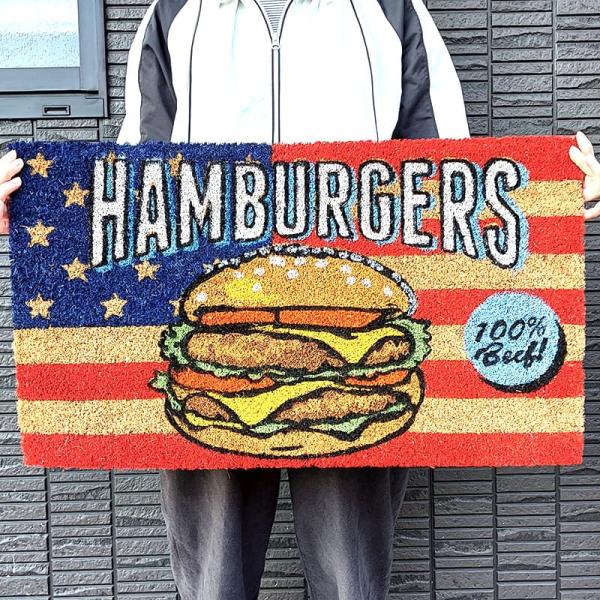 「コイヤーマット HAMBURGER」玄関をおしゃれに演出したい方におすすめ！アメリカンでおしゃれな玄関マットです！ハンバーガー屋さんやカフェの入り口にもいかがでしょうか。玄関やテラスやベランダに敷くだけでお家が一気におしゃれに大変身！アメ...