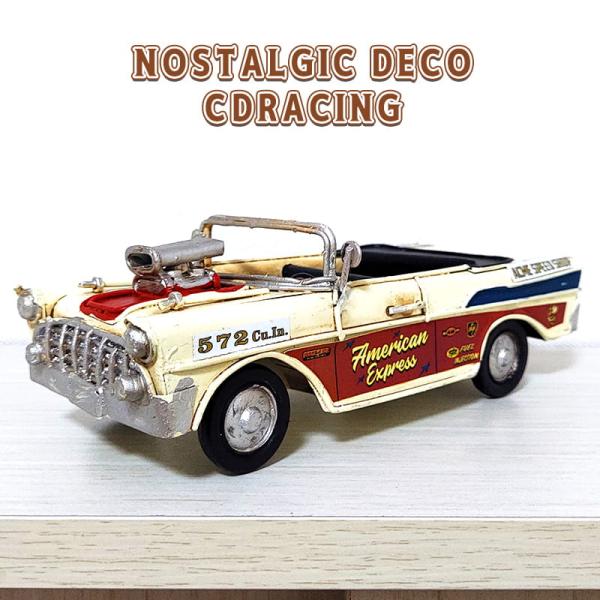 「ノスタルジックデコ ＣＤレーシング アイボリー」アメリカン雑貨で空間の雰囲気をアップ！鉄でできたレトロな乗り物のオブジェです。カラフルでポップなデザインで玄関のウェルカムスペースをノスタルジックに演出！ビンテージ加工がされており、レトロカ...