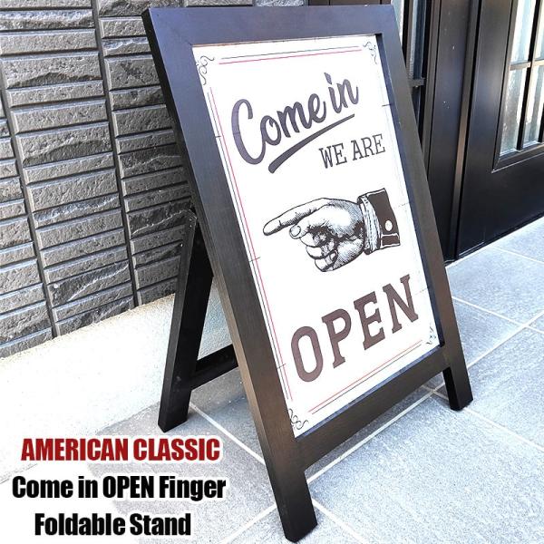 【アメリカンクラシック Come in OPEN Finger フォルダブルスタンド】レトロでオシャレなフォルダブルスタンドです。OPEN表示の便利でおしゃれな看板♪店先にOpenを飾ると印象もガラッと変わります。店舗やイベント会場などさま...