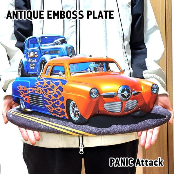 「アンティークエンボスプレート PANIC Attack」クルマ好きにはたまらないエンボスプレート。オシャレなデザインにエンボス加工を施されたプレートです。錆びた感じもアンティークな感じもgood。壁掛け用の穴があいており、軽量なのでどこで...