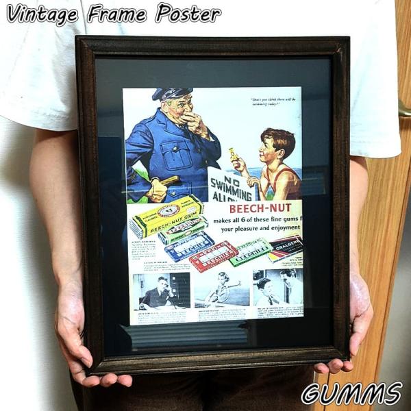 「ビンテージ フレームポスター GUMS」壁に飾るだけでアメリカンな気分になれるポスターフレームです！ヴィンテージ調のウッドフレームとポスターがアメリカンレトロな雰囲気を演出してくれます♪ポスターとフレームが一緒になっているのでそのまま飾る...