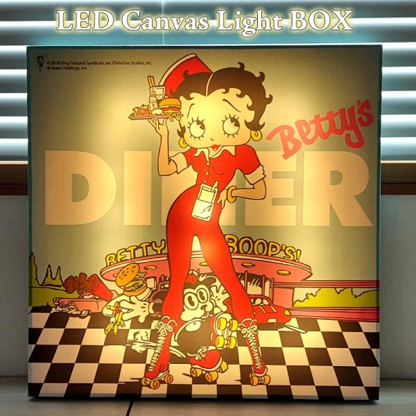 【LED Canvas Light BOX　 LEDBETTY-DINER】LEDが温かく光る、ベティ・ブープキャンバスライトボックスです。キャンバスにデザインされたベティちゃんがとってもキュート！絵画用のキャンバスと木枠を使用しており、ポ...