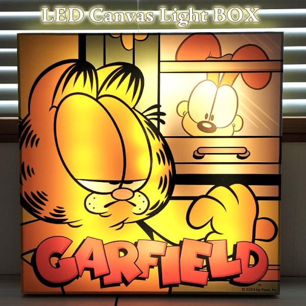 【LED Canvas Light BOX GARFIELD-WINDOW】LEDが温かく光る、ガーフィールドキャンバスライトボックスです。デザインにカスタマイズされた暖色系の光が、優しく発光します！絵画用のキャンバスと木枠を使用しており、...