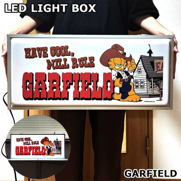 「LED LIGHT BOX ガーフィールド」ガレージやショップのような雰囲気を手軽につくれる、ガーフィールドのLEDライトボックスです。カウボーイ姿のガーフィールドが遊び心あふれるLEDライトボックス。ユーモアとレトロ感のあるデザインが空...