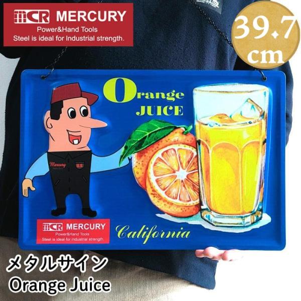 「マーキュリー メタルサイン “Orange Juice”」MERUCRYのキャラクター『Mr.T』とオレンジジュースがデザインされたかわいいブリキ看板です！文字やデザイン部分はエンボス加工が施されおしゃれな仕上がりとなっております。壁掛け...