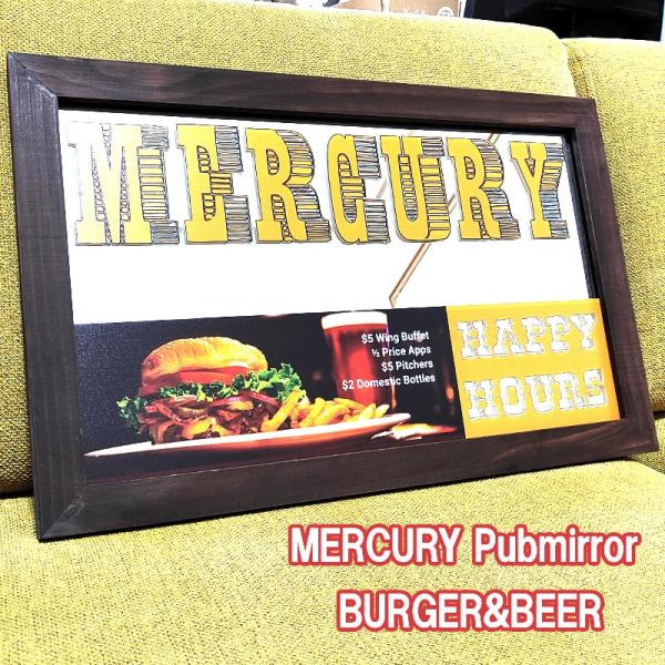 「マーキュリー パブミラー BURGER&amp;BEER」アメリカンな雰囲気漂う、お洒落なマーキュリーのミラーです。おしゃれな落ち着いたデザインでお部屋に馴染むこと間違いなし！使いやすいデザインなので、日常使いはもちろん、店舗の装飾として...