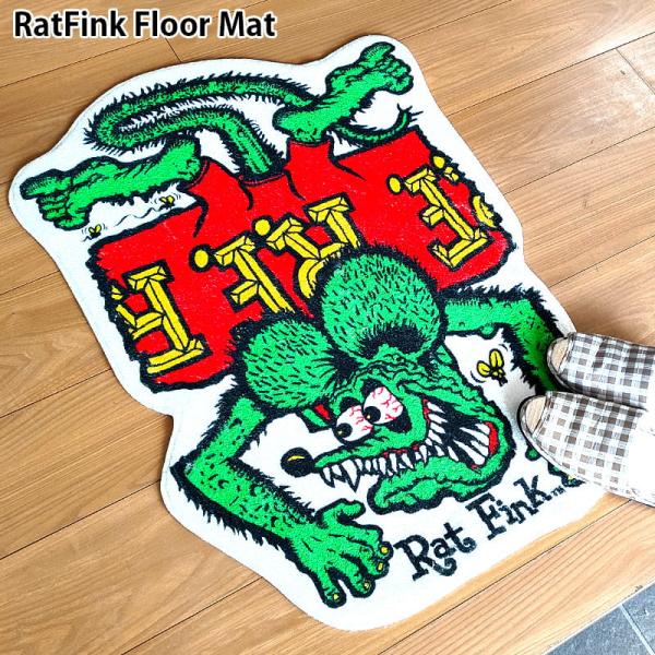 「RatFink Floor Mat」ラットフィンクがインパクト大のフロアマットです。Rat Fink が床に寝そべっているようなデザインで RatFinkの存在感抜群！玄関、リビング、キッチン、トイレなど色々なところに使えるマットです。デ...