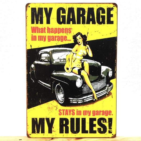 「ティンサイン MY GARAGE」お洒落なアメリカンティンサインです。本当に錆びているようなエイジングデザイン、ヴィンテージ感が溢れるアイテムです。ちょっとしたスペースにも飾りやすいA4サイズ。室内はもちろん、ガレージにもぴったりなデザイ...