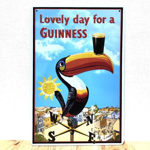 「ブリキ看板 ”GUINNESS SKY”」ビールでお馴染みのギネスのキャラクターデザインのブリキ看板です。ギネスビール社マスコットキャラクターの「トゥーカン」がとっても可愛らしい！ イラスト部分がエンボス加工されており、少し浮き出して見え...