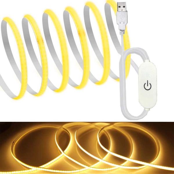 COB テープライトLED 3m USB給電 ストリップライトフレキシブル 高密度 幅5mm 隠れたLEDテープライト3m 320LEDs/m DC5V 180°発光CRI>=90 両面テープ湾曲変形可能 切断可能 寝室 キッチンホー...