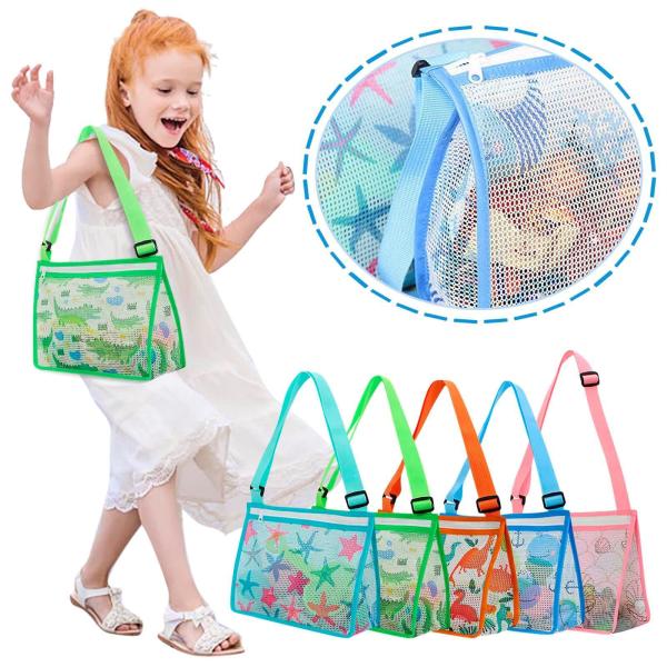 サイズ：25cm＊20cm*7cm素材：ナイロン+メッシュ　子供用シェル収集バッグ：砂と水を排出し、速乾性。 メッシュデザインは、貝殻でバッグに持ち込まれる多くの汚れを取り除くのに役立ちます。ビーチメッシュバッグは、すばやく掃除して乾かすの...