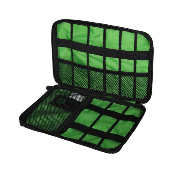 サイズ：約22.6cm×17cm×3.7cm、重さ：100g、材質：防水ナイロン素材、カラー：ブラックさまざまな工具やモバイル用品バッテリー、充電ケーブル、イヤホーンコード、タブレット等の小物を分けて固定収納が可能です。取り出す時に一目でわ...