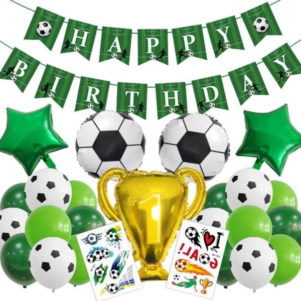 サッカーがテーマのアルミ風船のお誕生日飾りセットです。サッカーの大好きなお子様に喜ばれます。誕生日パーティー、スポーツのテーマパーティー、ワールドカップのサッカーパーティー、フェスティバル、ホームパーティー、学園祭。遊園地、幼稚園、バーなど...