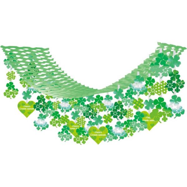 可愛いクローバーがついたプリーツハンガー。幸せを呼ぶよつばのクローバーなのでオールシーズン使えます！特に春から初夏に人気な天吊り装飾です。スーパー、食料品販売、家電量販店、コンビニエンスストア、パチンコ店やアミューズメント施設、病院・クリニ...