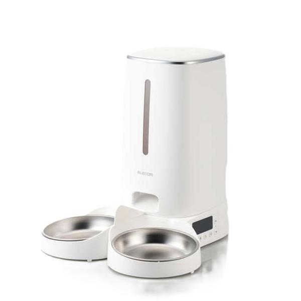 ペット用 タイマー式自動給餌器 4L 2皿タイプ ホワイト PET-AF04WH (オート給餌器 自動エサやり器 ペット用品 mofult エレコム)●お留守番のときも、いつものごはんを同じように。●給餌のタイミングや量を細かく設定できます...