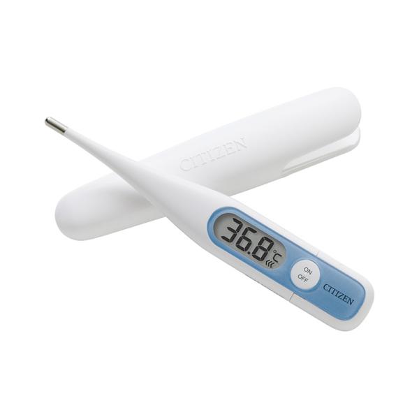 電子体温計 暗いところでも見えるバックライト付き ブルー CTEB502-E  (体温測定 脇 腋下 体調管理 発熱 シチズン)●予測検温：約60秒の予測検温終了時にブザーがピピピピと3回鳴り、予測検温値を表示します。予測値を表示している場...