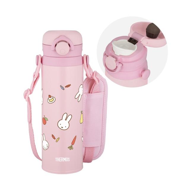 真空断熱キッズケータイマグ ミッフィー ライトピンク 500ml JPF-500B-LP   (水筒 子供用 保温 保冷 ワンタッチ ストラップ付  サーモス)●キッズが好きなミッフィーのイラスト！●ロックリング付きのワンタッチオープン。●...