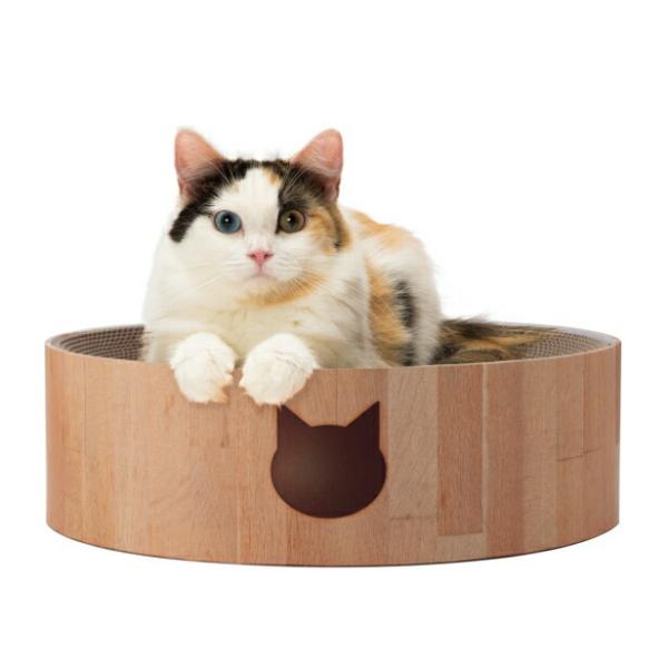 猫壱 バリバリボウル 猫柄  4580471863435●猫壱のバリバリボウルは猫のからだにフィットする丸型＆すり鉢構造なので、ベッドとしてくつろいだり、爪とぎするのにピッタリ！●柄はシンプルな美しい木目調を採用しインテリアに調和します。●...