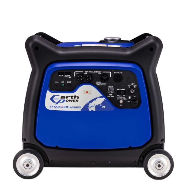 アースパワー インバーター発電機 出力5.5kVA 日本製 EF5500iSDE (大容量 工事現場 非常用電源 停電 防災 キャスター付 ガソリン Willbee)●5.5kVAの大出力に加え、単相100V/200Vの同時出力が可能。●プ...