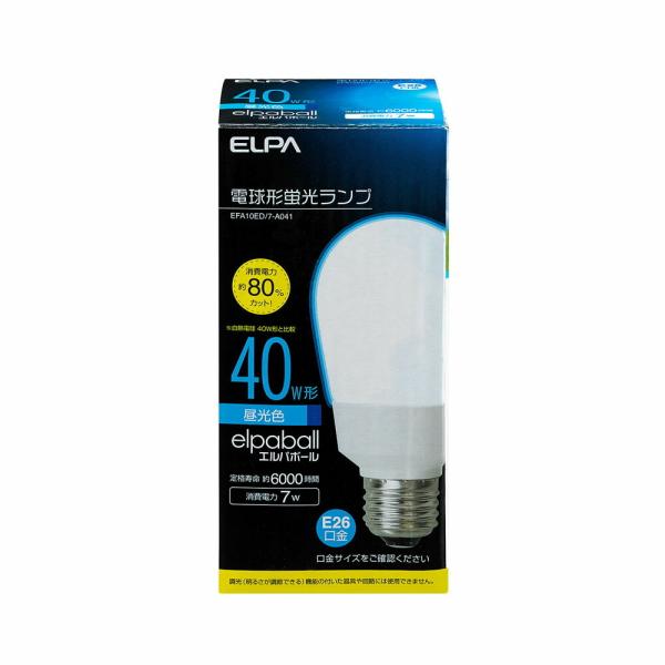 ELPA 電球形蛍光灯A形 40W形 EFA10ED/7-A041 4901087210183●定格寿命約6000時間の長寿命※白熱電球40W形比●電気代約80%カット！※白熱電球40W形比《照明　長寿命　ライト》※画像はイメージです。