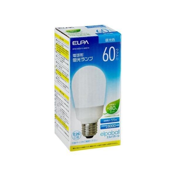 電球型蛍光灯A60W EFA15ED/11-A061H ELPA [電球　電球型蛍光灯]●定格寿命 約6000時間の長寿命　※白熱電球60W形比●電気代 約80%カット！　※白熱電球60W形比《電球　電球型蛍光灯》※画像はイメージです。