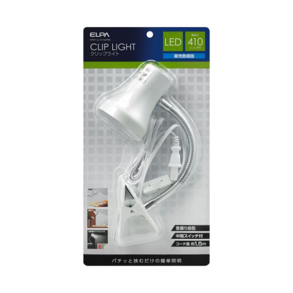 エルパ LEDクリップライト ロング 昼光色 パールホワイト SPOT-LL101D(PW) (補助照明 机まわり 中間スイッチ付き)●クリップ式なので店舗の補助照明や机周りなどにパチッと挟んで使用できます。●熱を持たず照射物にやさしい明か...