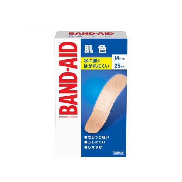 バンドエイド 肌色 Mサイズ (25枚入)  (絆創膏 KENVUE)●貼り心地が良く、端からはがれにくい「オーバル形」を採用。●ユニークなカタチがパッド部分(創傷部分)にかかるストレスを軽減します。また、テープの端が丸くなったことではがれ...