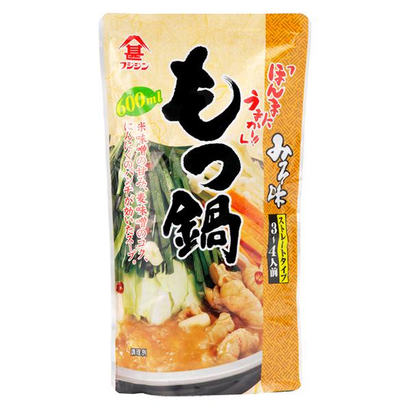 もつ鍋（みそ味） ストレート 600ml・3〜4人前 314212 (もつ鍋スープ 鍋の素 味噌味 調味料 フジジン 富士甚醤油)●自社製造の米みそ、麦みそをベースににんにくのパンチとかつおのだしの旨味、魚?の奥深いコクがきいたもつ鍋です。...