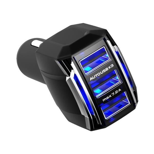 カシムラ DC-7.2A-リバーシブルUSB 3ポート 自動判定 AJ560 (車用品 バイク用品 アクセサリー スマホ タブレット 携帯電話用品 カーチャージャー)●接続した機器を自動で識別して最適な充電をするリバーシブルUSB充電器●車...