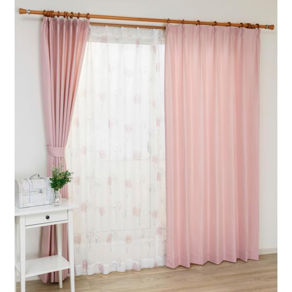 クレアール カーテン すぐに使える1窓セット NCポピー ピンク 100x178cm 4枚セット (ドレープカーテン＋レースカーテン)  (4枚組カーテン カーテンセット ナチュラル ボタニカルテイスト 花柄 シンプル カジュアル 可愛い ...