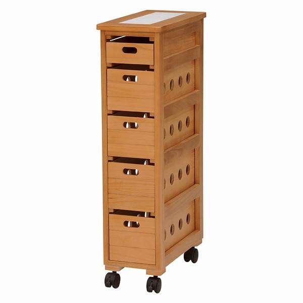 萩原 ストッカー (約)幅20×奥行40×高さ79cm MUD-6780NA 4934257235006●キャスター付きでラクラク!通気性のよい木製で野菜ストッカーにピッタリ。タイル天板は熱い鍋などを置くのにも便利。《家具 インテリア》※画...