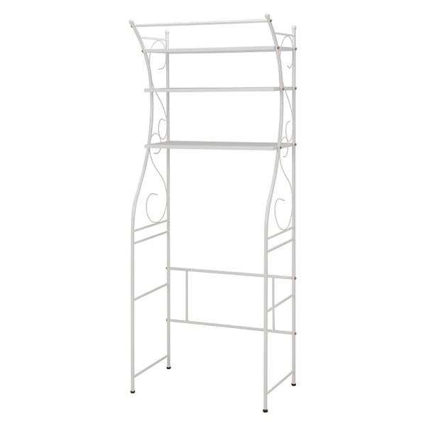 萩原 洗濯機ラック (約)幅75×奥行42×高さ187.5cm KCC-3028WH 4934257266512●アイアンの曲線がエレガントで、デッドスペースを有効活用できる洗濯機ラック。上のバーは室内干しにも使えます。《家具 インテリア》...