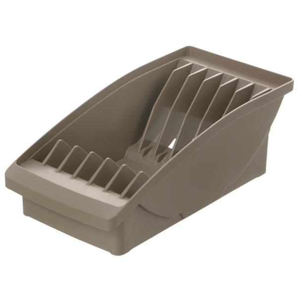 ディッシュスタンドR ブラウン 棚置き用 ワイド トトノ 日本製 110005 (お皿スタンド キッチン用品 皿収納 リッチェル)●お皿を棚置き収納できる専用ケースです。●プラスチック製なので、水洗いできてお手入れ簡単です。●立てて収納：お...