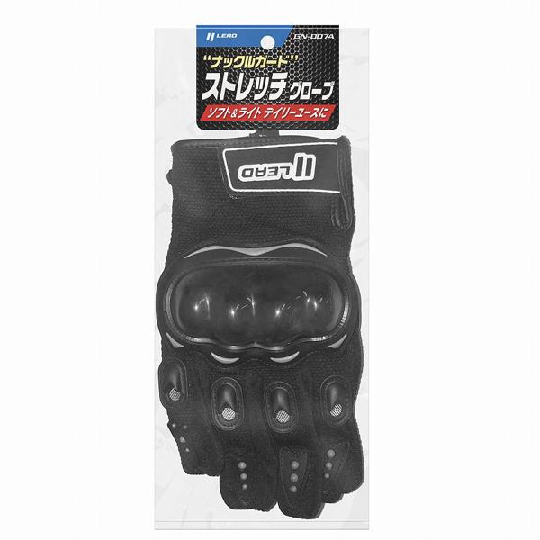 ナックルガードストレッチグローブ ブラック F GN-007A (ライディング 手袋 二輪 バイク用品 LEAD)●デイリーユースに適したライディンググローブ。●甲部にナックルプロテクターを装備した保護性能の高いライディンググローブ。●手の...