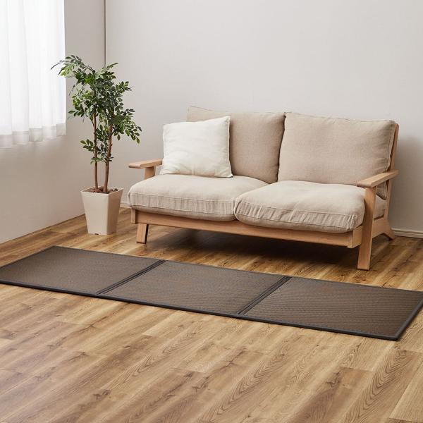 連結畳 置き畳 綾模様 3面 75x225cm ブラウン  160900720 (い草風 イ草風 たためる 6畳マットレス ミニマット ジョイント 畳める畳 ござ ゴザ 水拭きOK 萩原)●ズレるイライラから解放！●置き畳同士を繋ぎ合わせた...