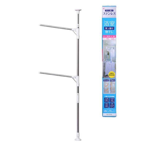 浴室突っ張り物干し ホワイト YM-260 (洗濯物干し 突っ張り棒物干し 高さ調整 折り畳み コンパクト アイリスオーヤマ)●換気扇や浴室乾燥機を有効活用！●浴室を有効活用できるサビに強いステンレス製の突っ張り物干しです。●高さ調整・向き...