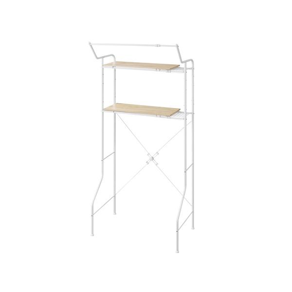 アイリスオーヤマ 伸縮スタイルランドリーラック　ハンガーバー付き ホワイト HSLR-EX895 (洗濯機ラック ランドリー収納 伸縮 ハンガーバー付 可動棚 スリム おしゃれ 一人暮らし 新生活 IRIS)●ハンガーバー付きのシンプルなデ...