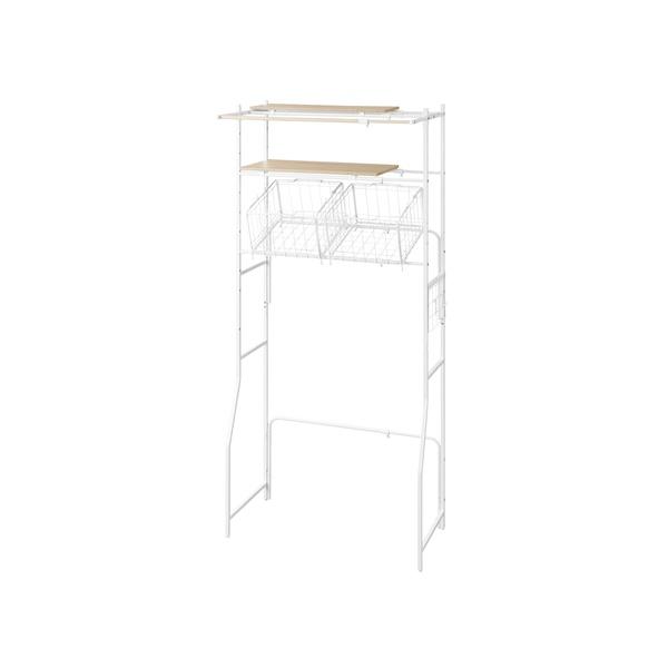 アイリスオーヤマ バスケット付き伸縮スタイルランドリーラック ホワイト BSSL-860R (洗濯機ラック ランドリー収納 伸縮 バスケット付 可動棚 スリム おしゃれ 一人暮らし 新生活 IRIS)●バスケット付きのシンプルなデザインのス...