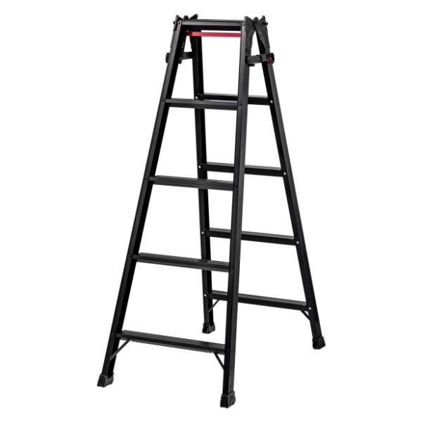 長谷川工業 （法人様限定）はしご兼用脚立 ブラックレーベル RHB-15 [幅広スタンダードタイプ アルミ 中折れ式 横ズレ防止 BLACK LABEL]●片手で閉じれるワンタッチバー付き●天板トレー形状●幅広天板は工具などを置ける便利なト...