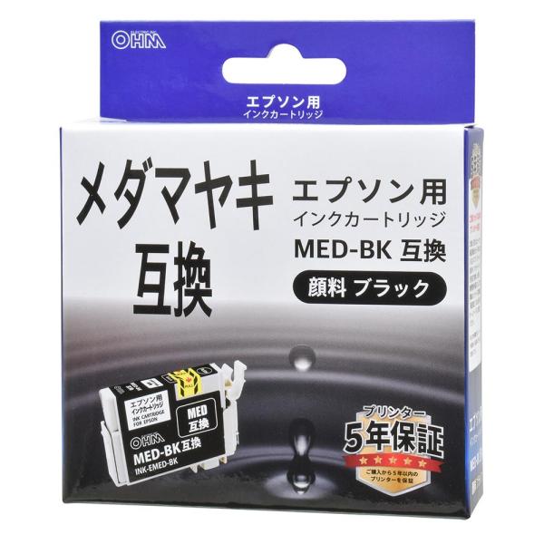 エプソン互換インクメダマヤキ 顔料ブラック（品番）01-7801 INK-EMED-BK (OAサプライ:エプソン互換インク オーム電機)●エプソン用インクカートリッジ メダマヤキ 顔料ブラック（MED-BK）互換。●1個入り。●プリンター...