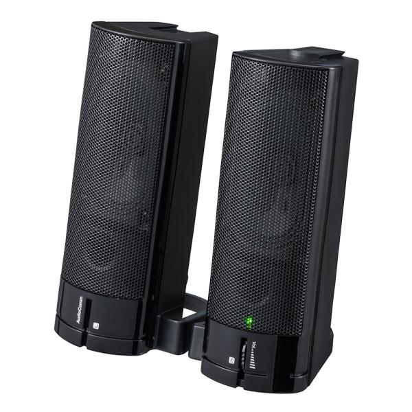 USB電源 ステレオスピーカー ブラック AudioComm [品番]03-5055 ASP-U155Z ([AV機器:スピーカー] 音響 黒 オーム電機)●パソコンなどに接続して、音楽、ゲームや動画の音声を迫力アップ。●タテ・ヨコ対応でレ...