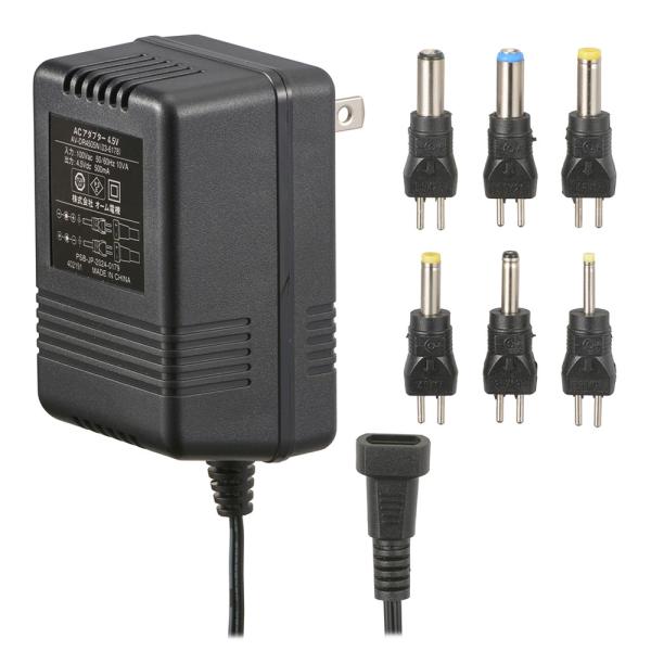 ACアダプター DC4.5V対応 変換プラグ6種付き トランス式 AudioComm [品番]03-6178 AV-DR4505N ([パソコン・スマホ関連:AC充電器] オーム電機)●DC4.5V（500mAまで）の外部電源端子付家庭用電...