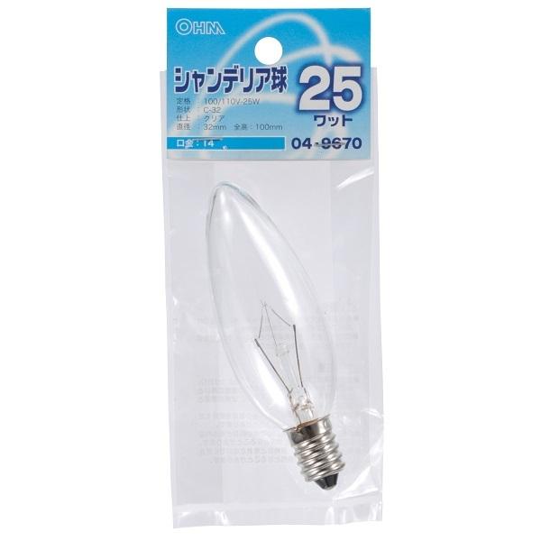 オーム電機 シャンデリア球 25W E14 クリア [品番]04-9670 LB-C2425-C 4971275496705● 屋内専用（屋外使用禁止）《シャンデリア 電球》※画像はイメージです。